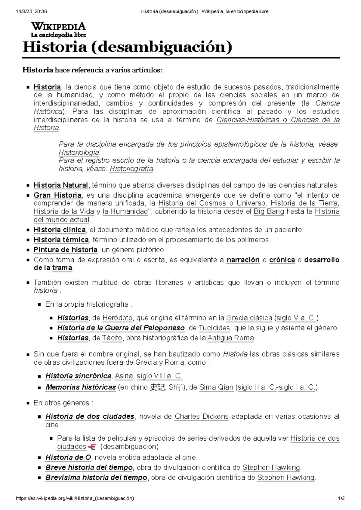 Historia (desambiguación) - wikipedia/wiki/Historia_(desambiguación) 1 ...