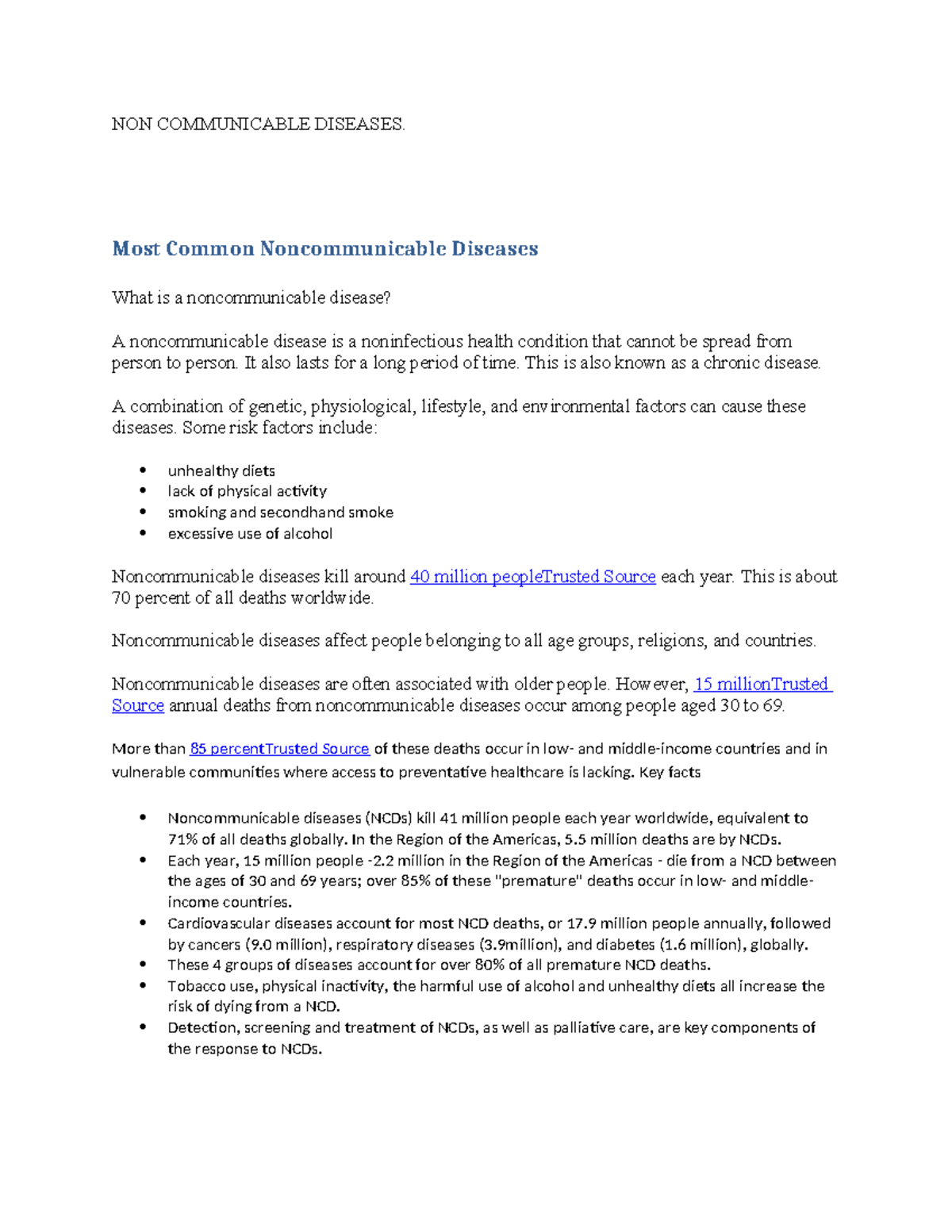 NON Communicable Diseases - NON COMMUNICABLE DISEASES. Most Common ...