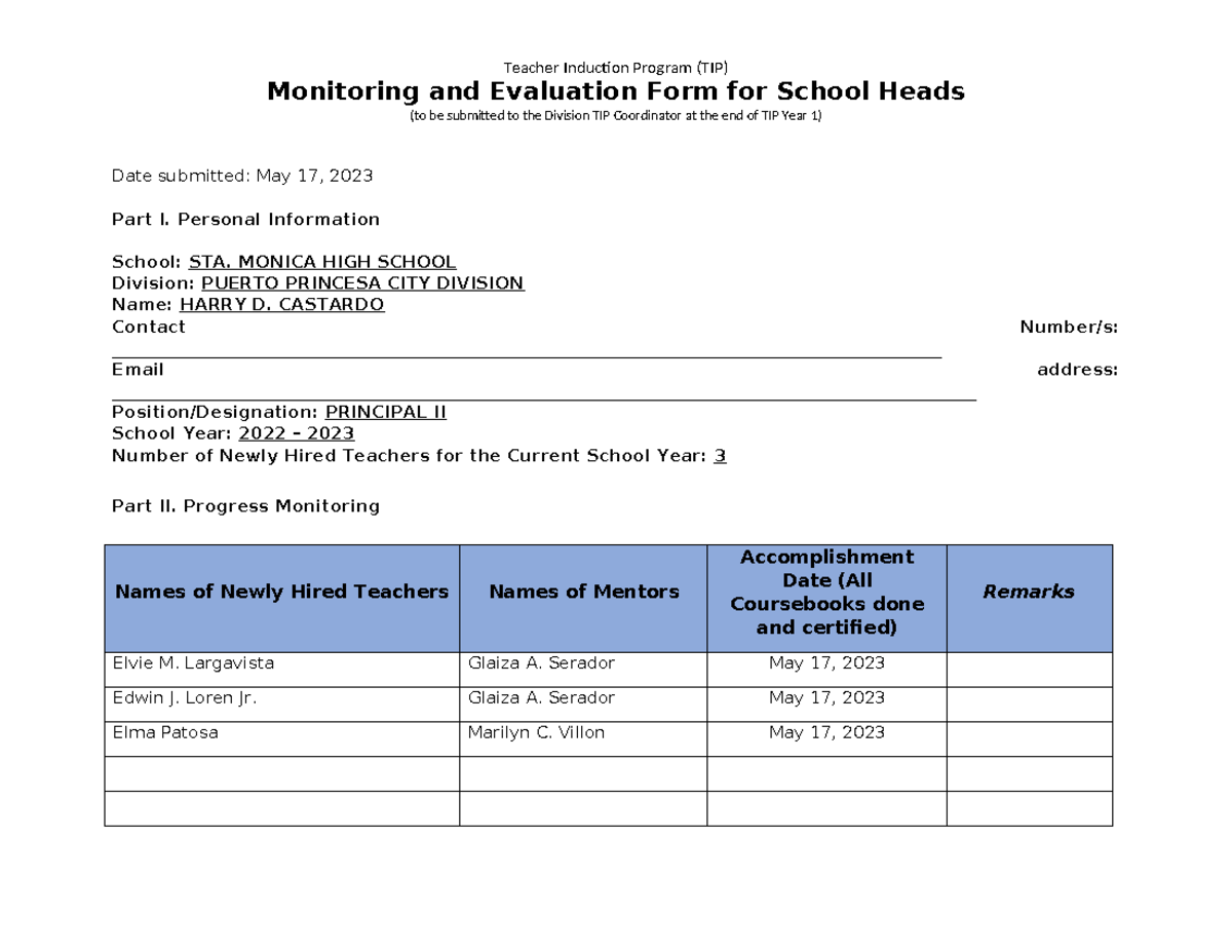 TIP IPBT-ME-Form-for-School-Heads SMHS - Monitoring and Evaluation Form ...