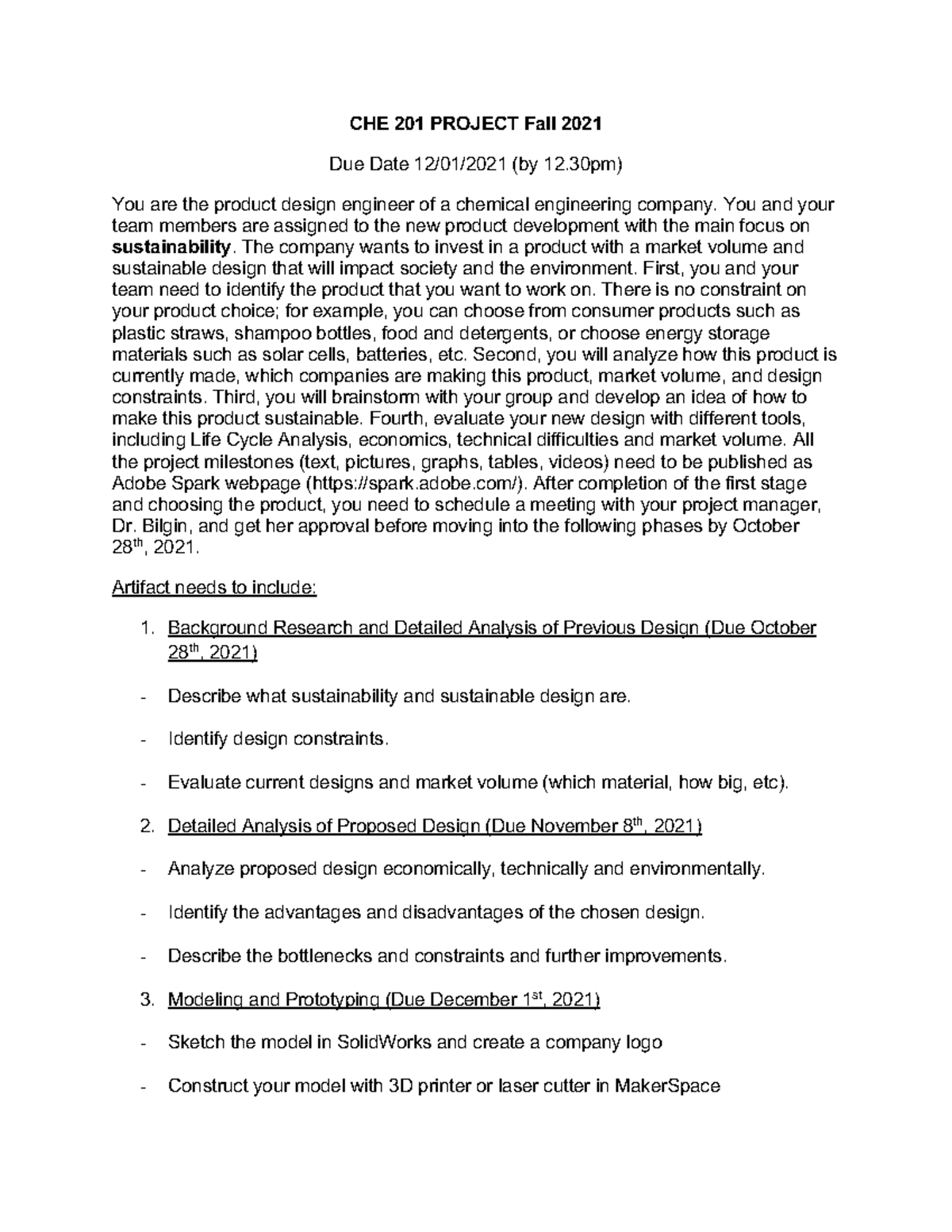 CHE 201 Project Fall 2021 Sustainable Product Design - CHE 201 PROJECT ...
