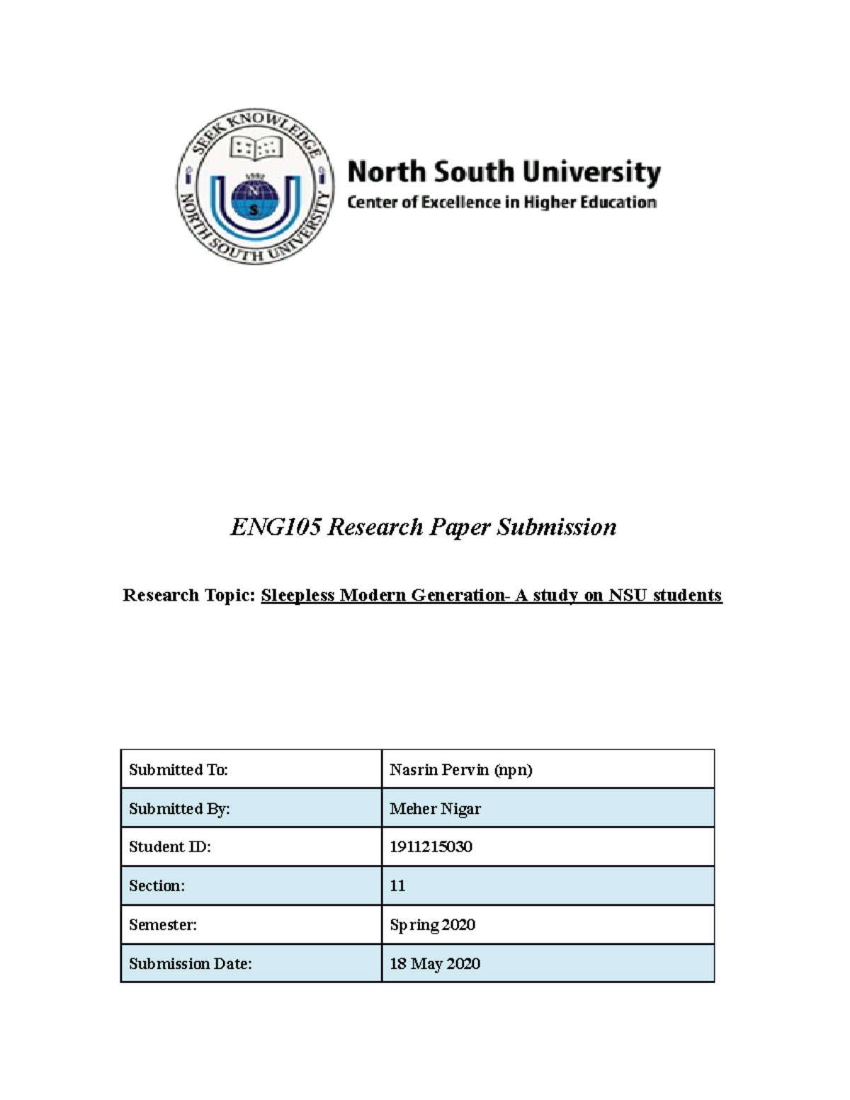 105 Research Paper - ENG105 Research Paper Submission Research Topic ...