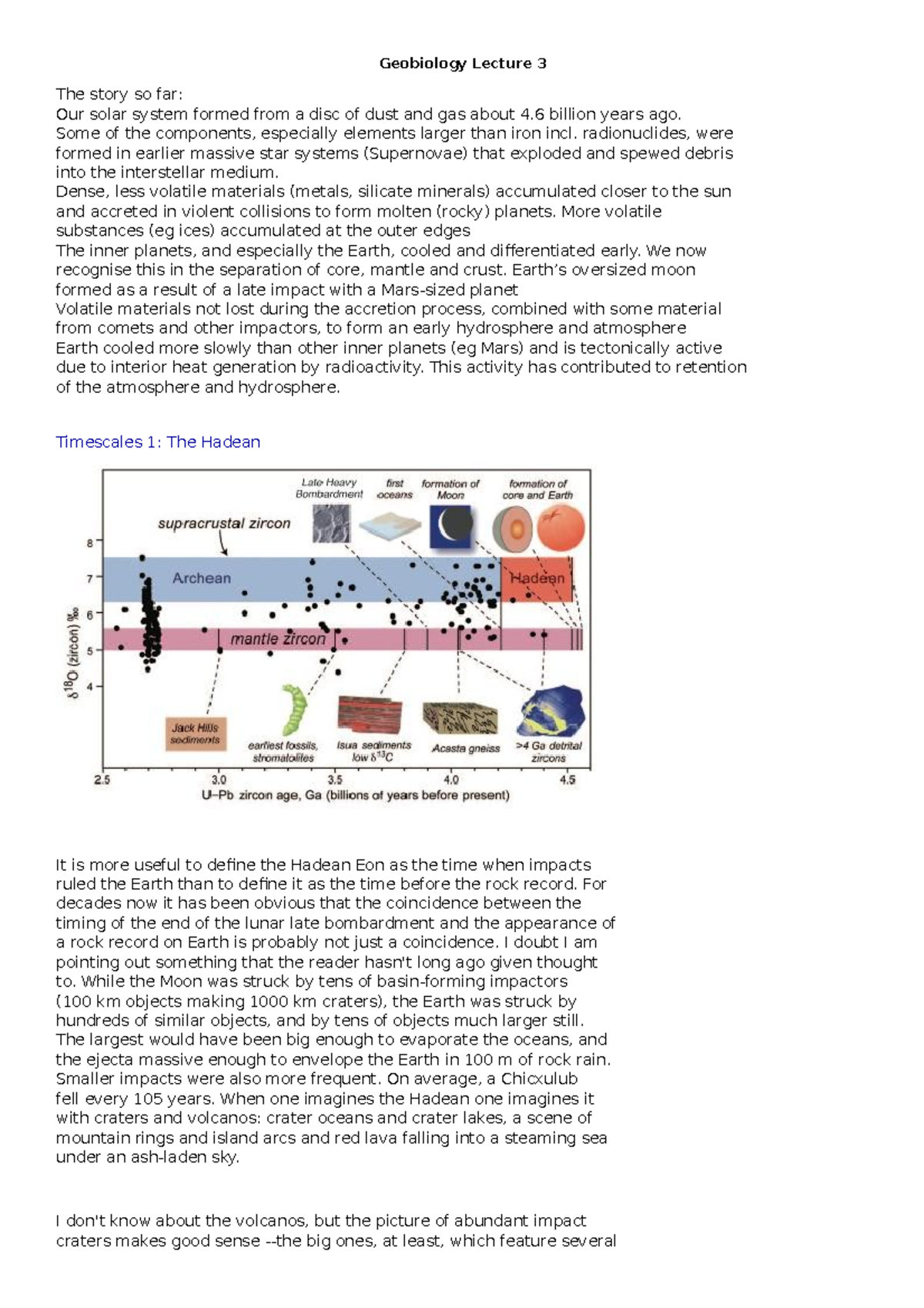 Geobiology Lecture 3 - Some of the components, especially elements ...