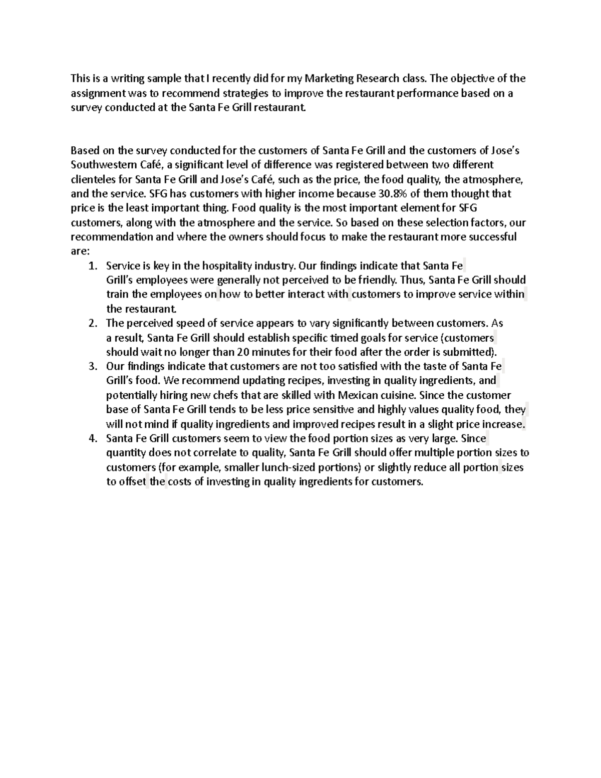 Writing Sample - This is a writing sample that I recently did for my ...