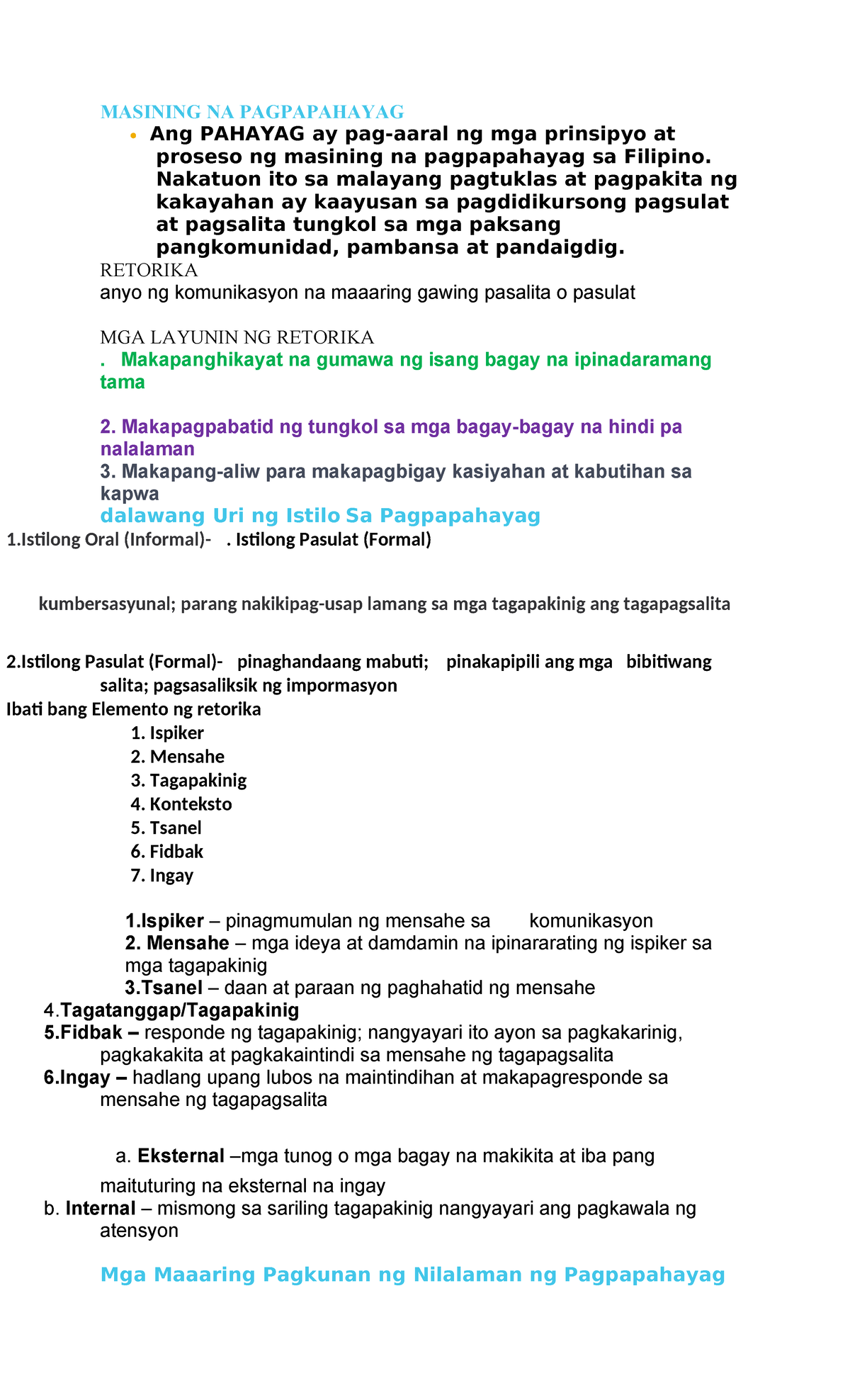 Masining - example - MASINING NA PAGPAPAHAYAG Ang PAHAYAG ay pag-aaral ...