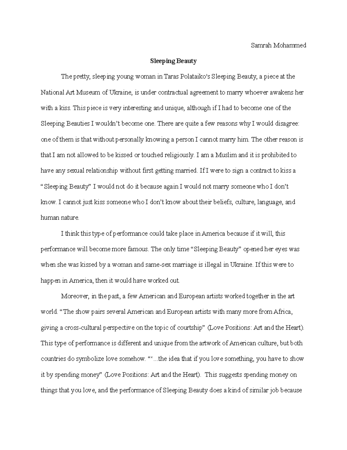 Sleeping beauty Video Assignment - Samrah Mohammed Sleeping Beauty The ...