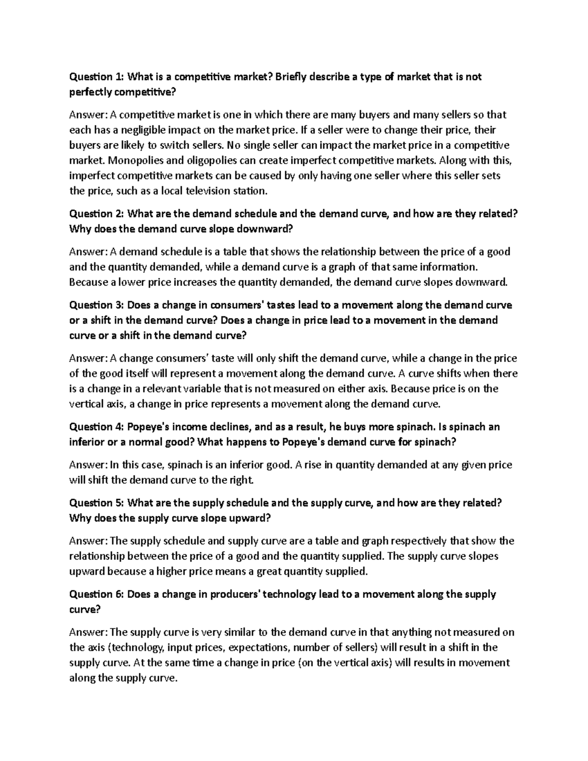 Chap 4 Q&A - Question 1: What is a competitive market? Briefly describe ...