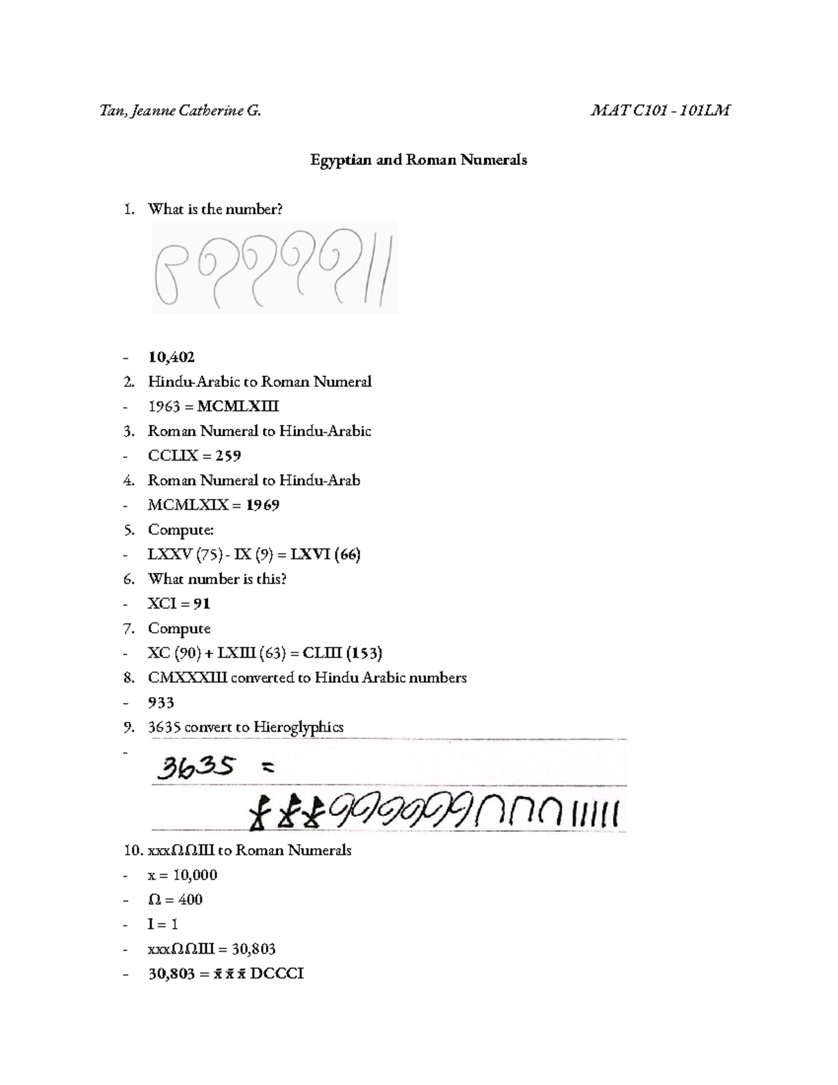 Egyptian and Roman Numerals - Tan, Jeanne Catherine G. MAT C101 - 101LM ...