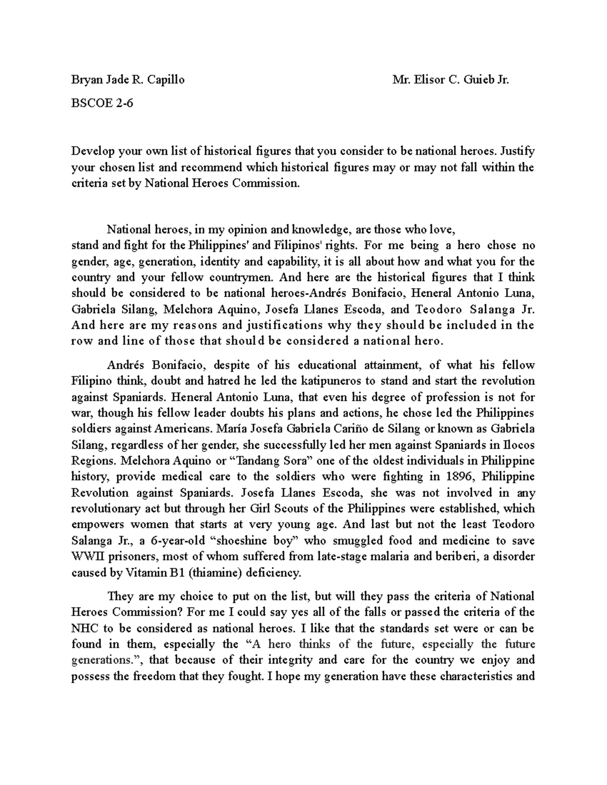 Lecture or Essay About being a Filipino - Bryan Jade R. Capillo Mr ...