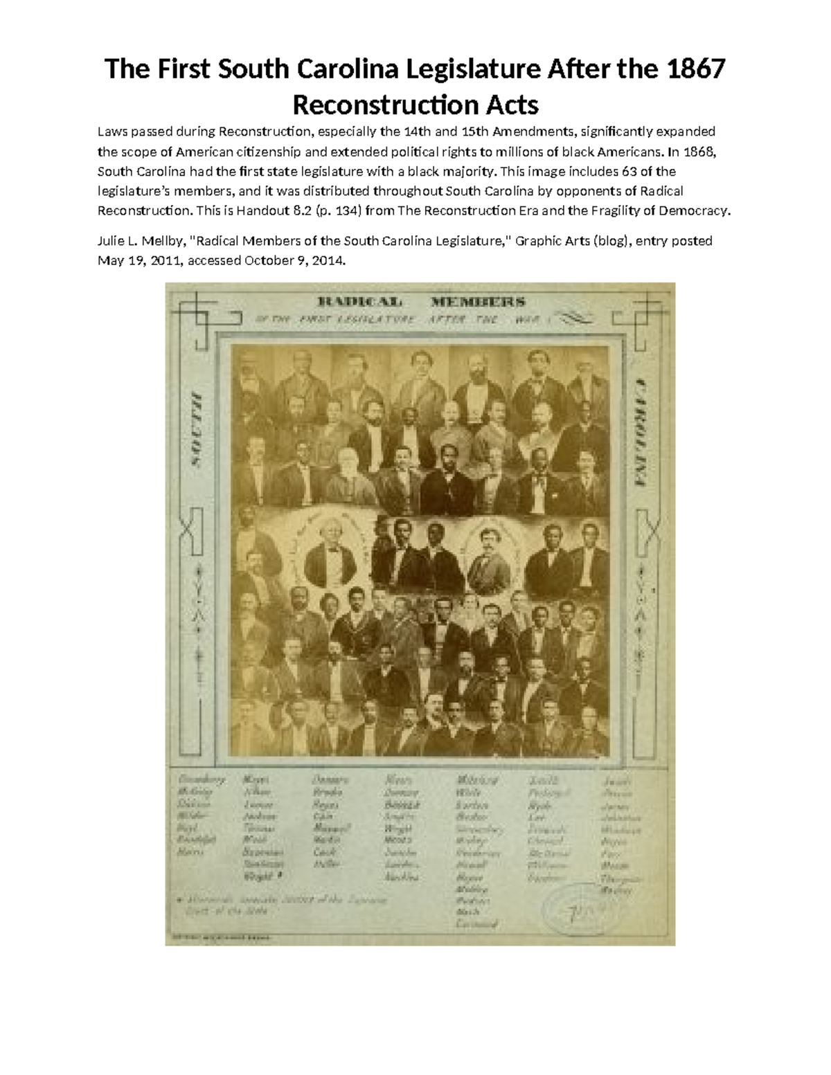 The First South Carolina Legislature After the 1867 Reconstruction Acts ...