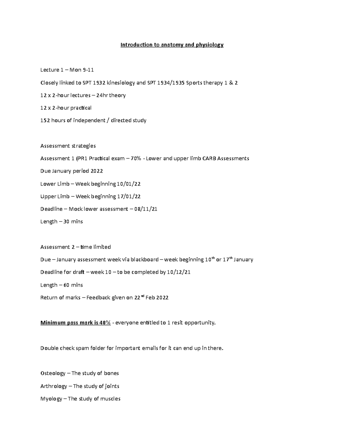 Intro to Anatomy & Physiology - Introduction to anatomy and physiology ...
