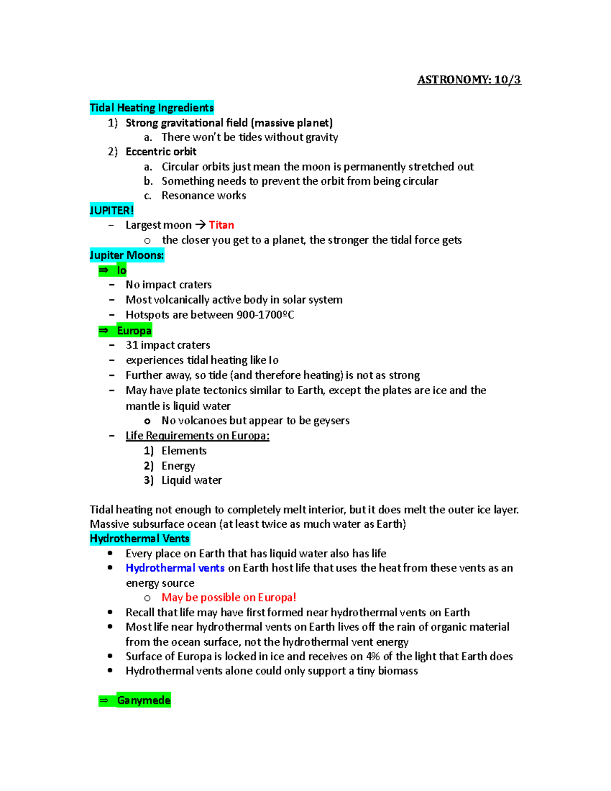 October Lectures - ASTRONOMY: 10/ Tidal Heating Ingredients 1) Strong ...