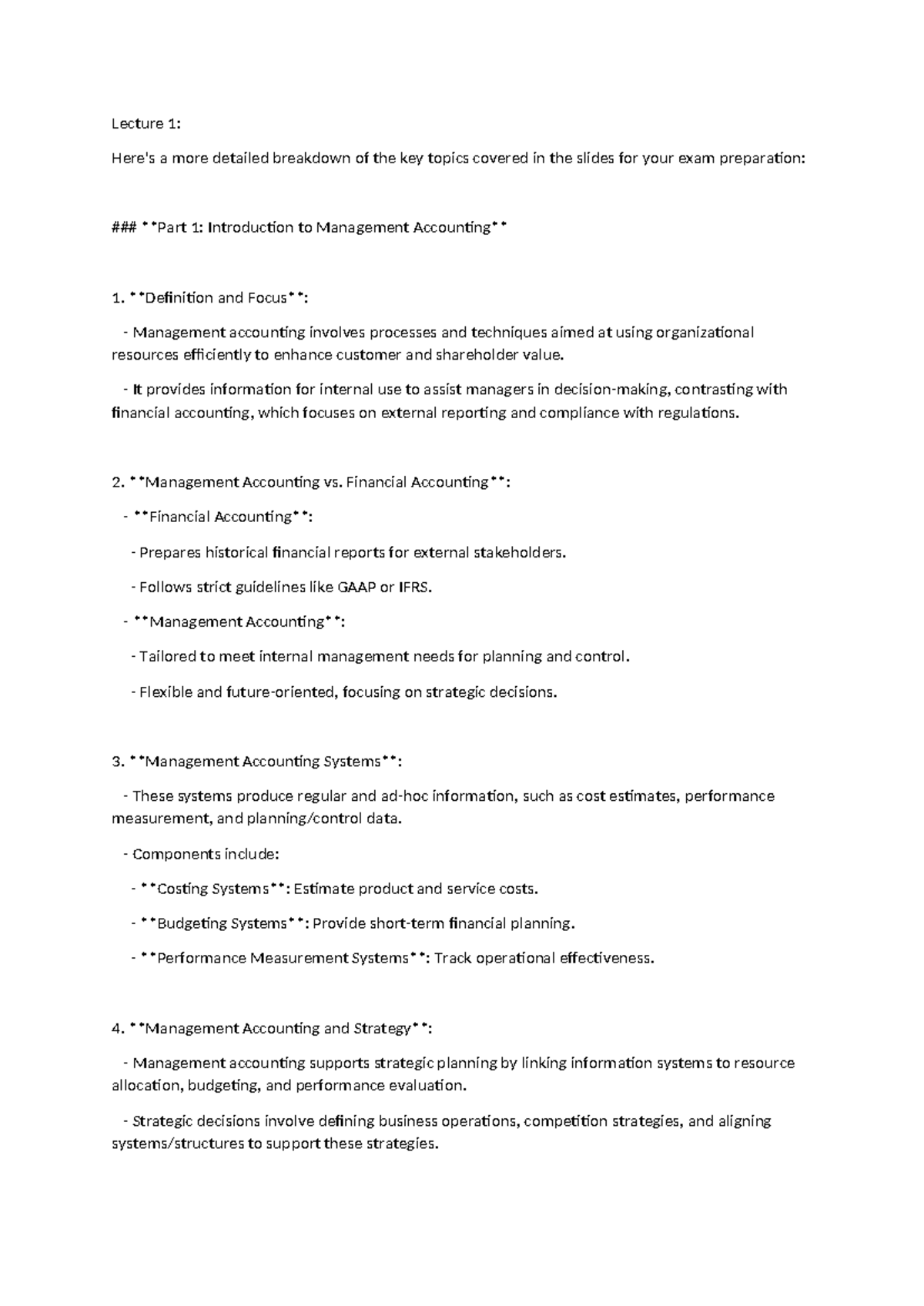 Lecture notes - Lecture 1: Here's a more detailed breakdown of the key ...