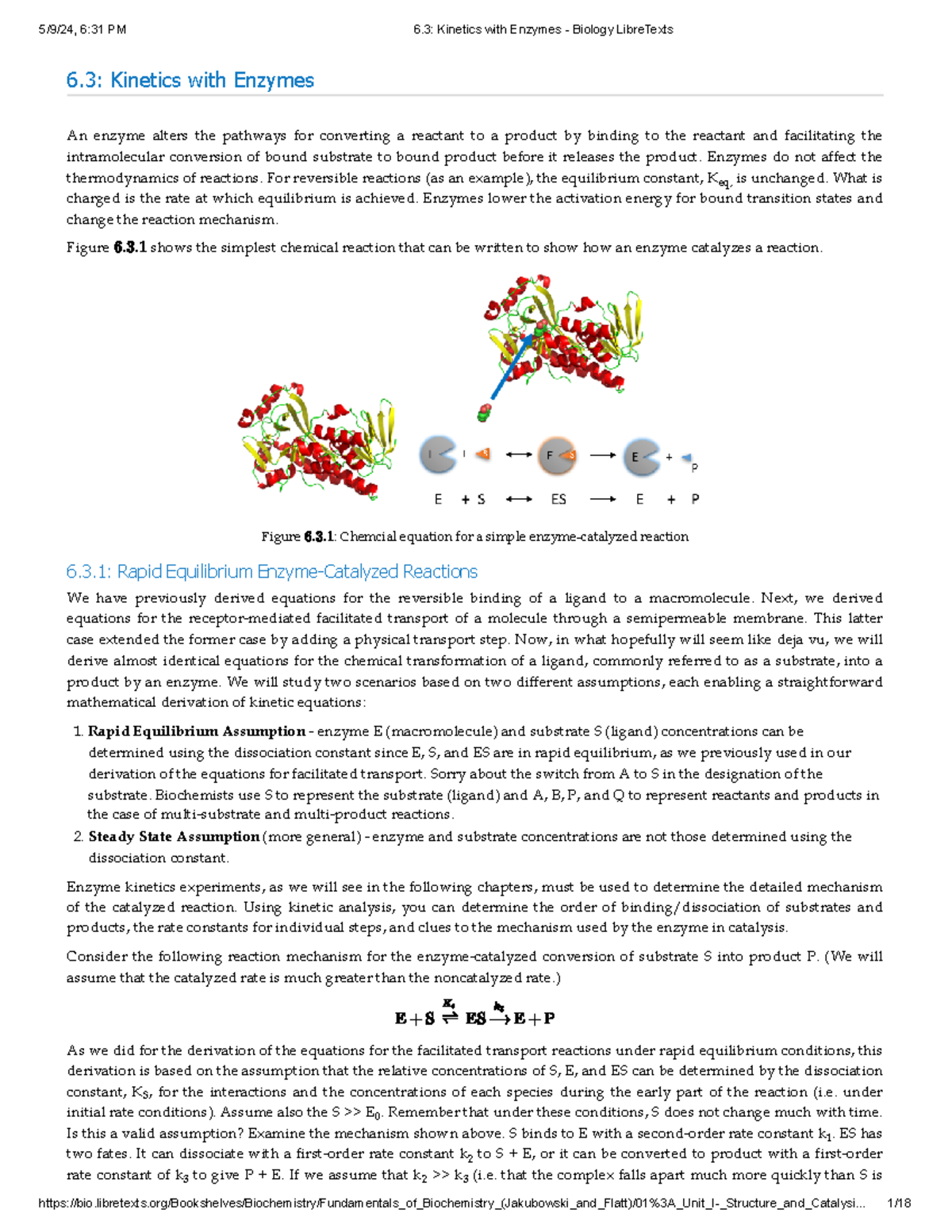 6.3 Kinetics with Enzymes - Biology Libre Texts - 6: Kinetics with ...