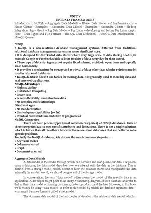 Unit-1 introduction to Big data - UNIT I INTRODUCTION TO BIG DATA Big Data – Definition, - Studocu