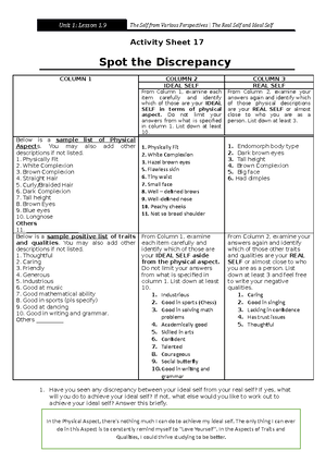 Activity Sheet 33 - none - Unit 3: Lesson 3 Managing and Caring for the ...