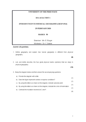 Toets 1-2021 - Past papers - UNIVERSITY OF THE FREE STATE B & B TEST 1 ...