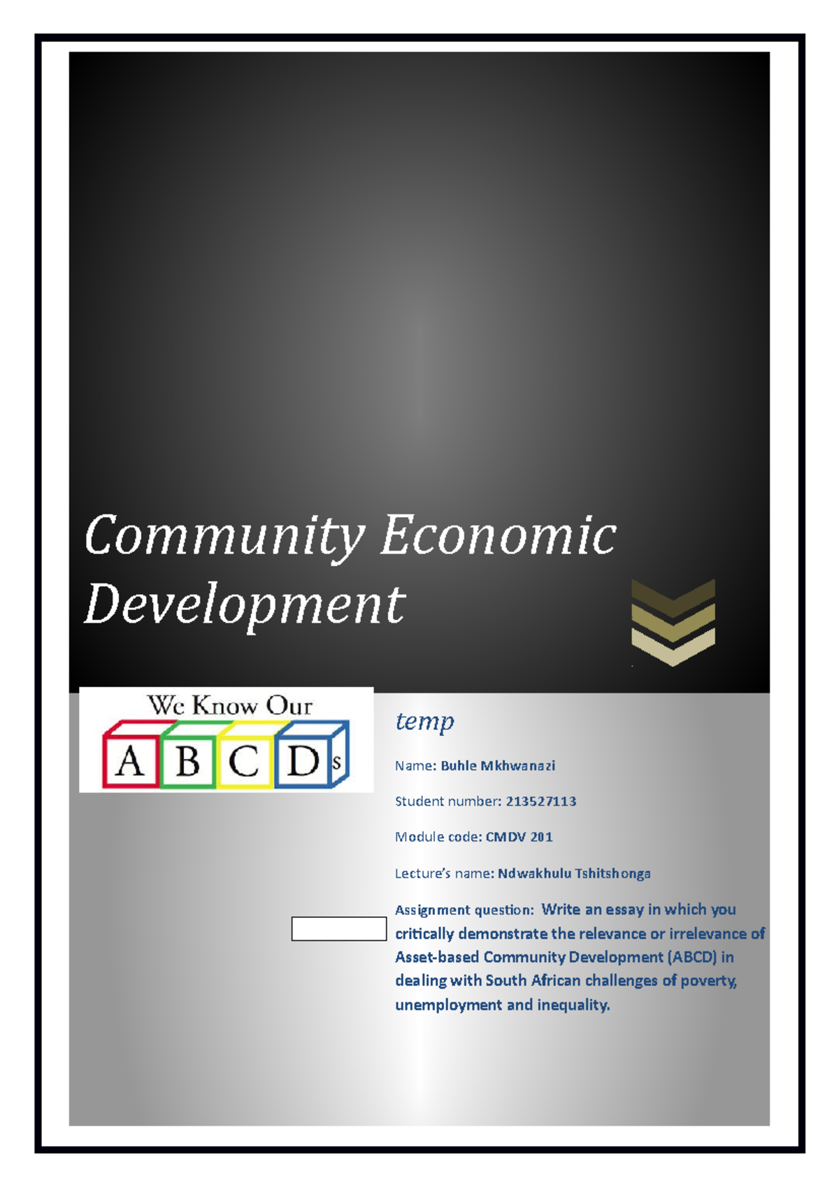 Asset Based community development - Community Economic Development temp ...