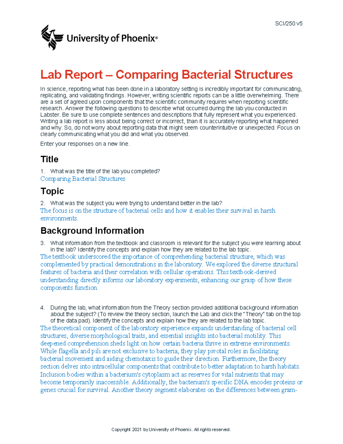 Sci250 v5 wk2 comparing bacterial structures lab report - SCI/250 v Lab ...