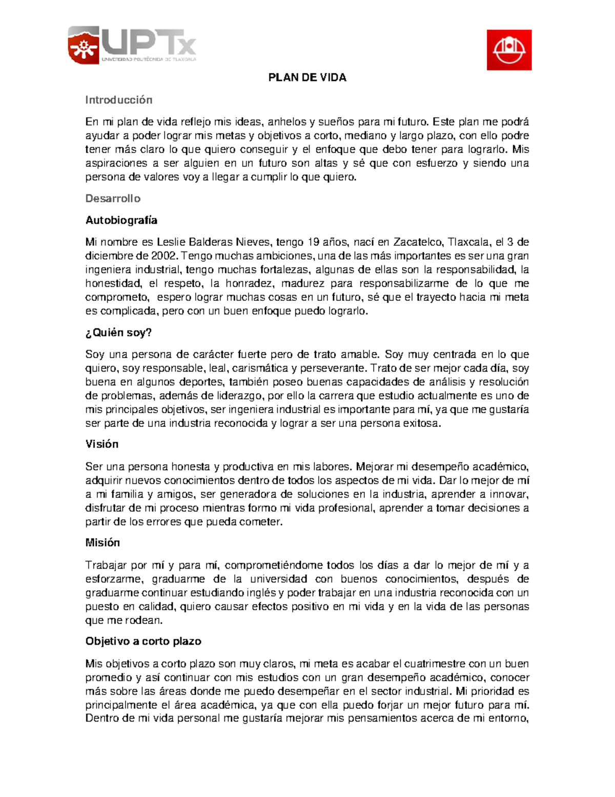 Plan de vida - Plan de vida por categorías - PLAN DE VIDA Introducción ...