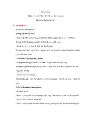 Part 3 child observation - Sanaa Jomaa TECA 1354: Child Growth and Development Professor Sharon ...