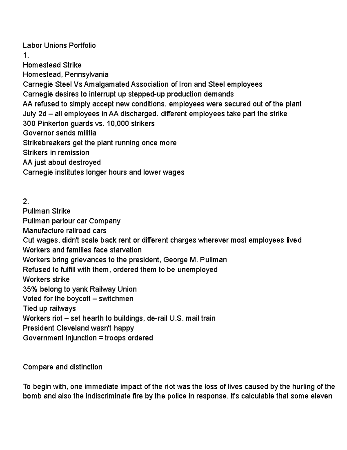 Labor Unions Portfolio elman - Labor Unions Portfolio 1. Homestead ...