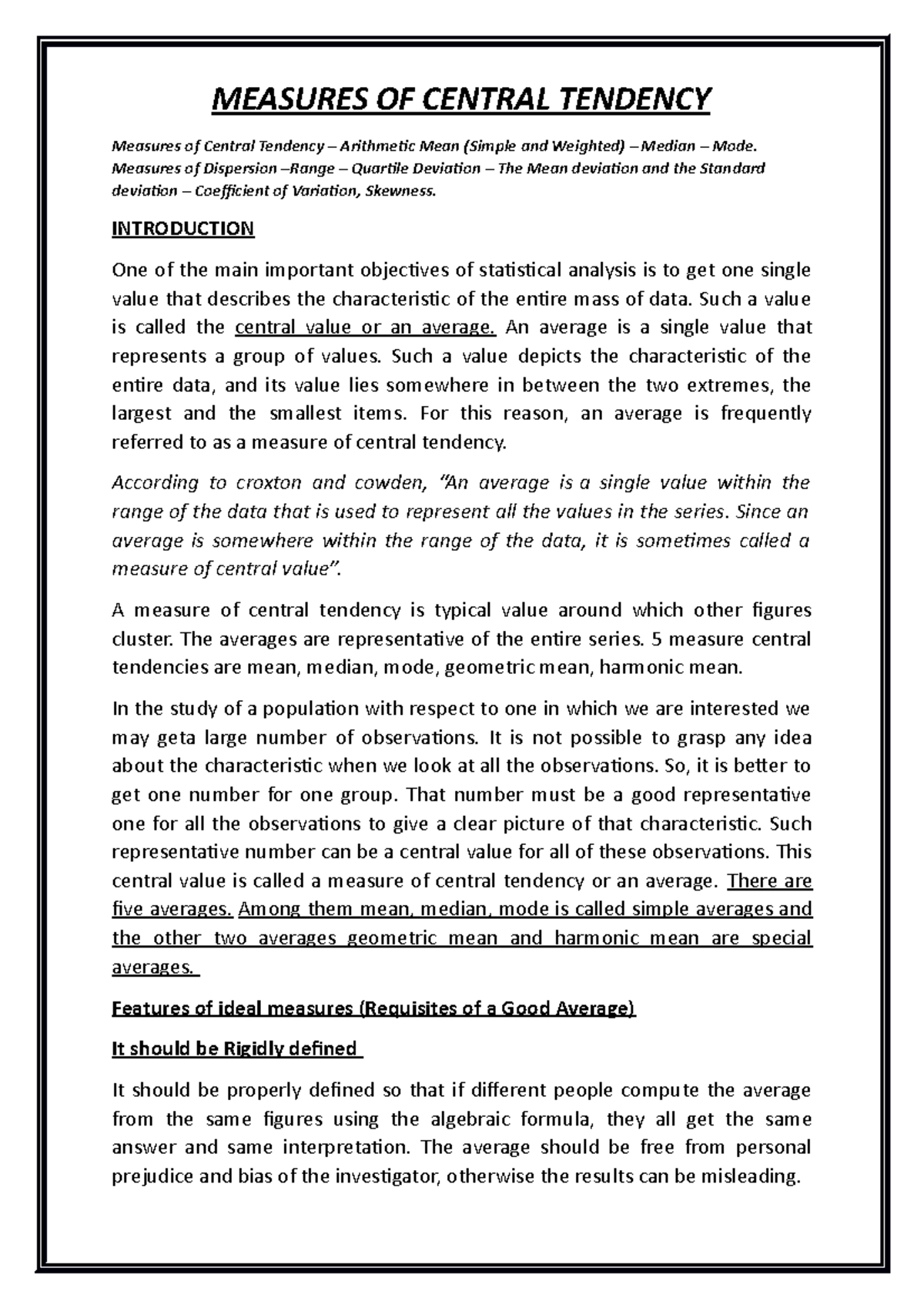 Measures OF Central Tendency - MEASURES OF CENTRAL TENDENCY Measures of ...