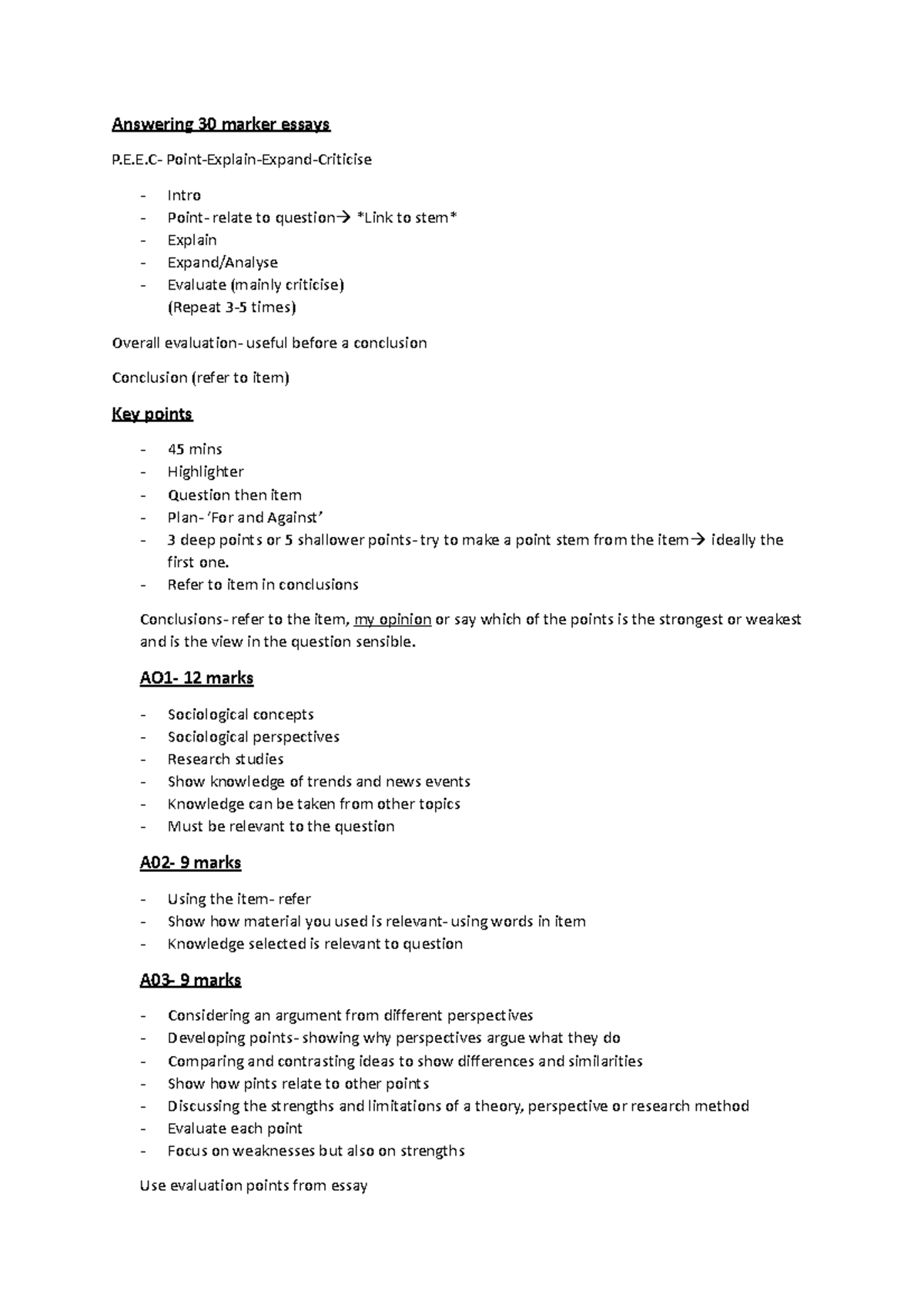 Answering 30 marker essays - Answering 30 marker essays P.E.E- Point ...