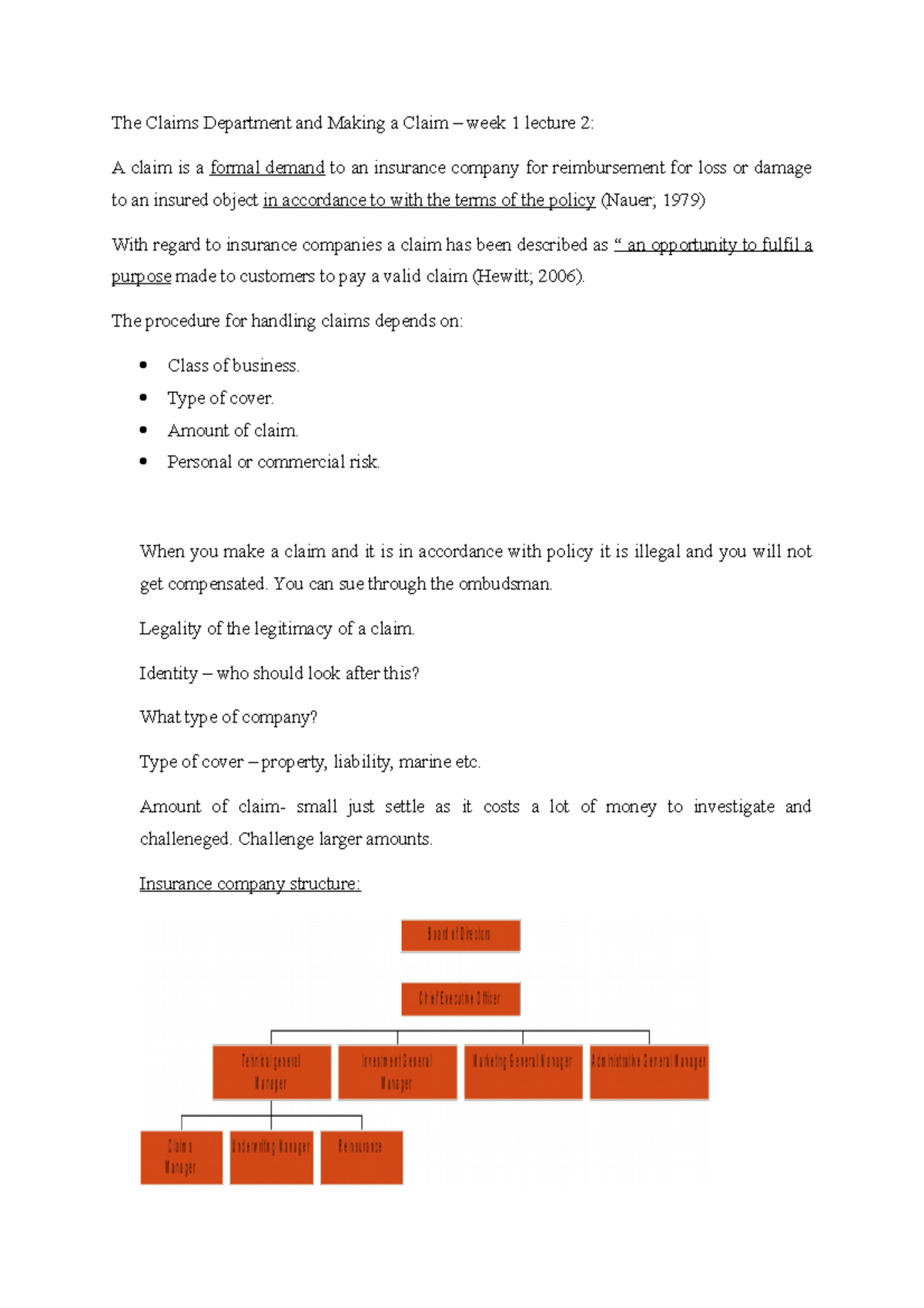 The Claims Department and Making a Claim - The procedure for handling ...