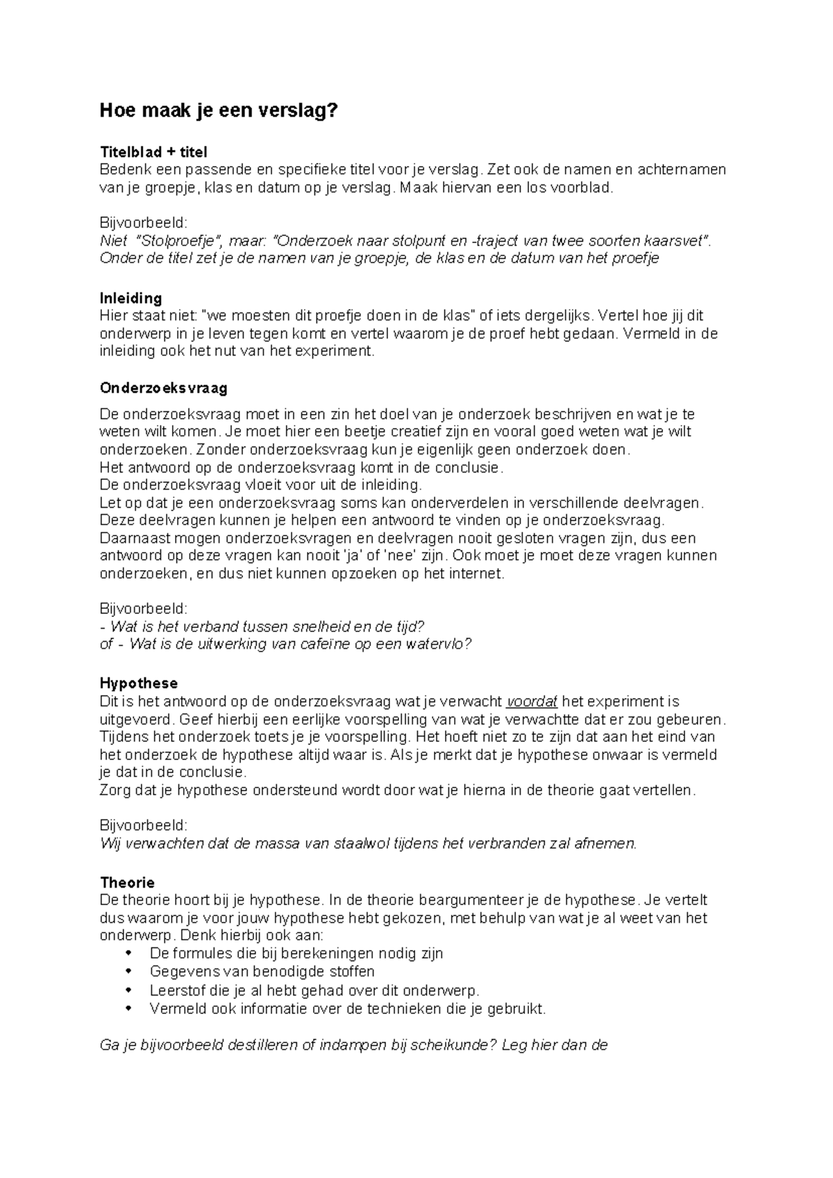 Verslag scheikunde (sp) - Hoe maak je een verslag? Titelblad + titel ...