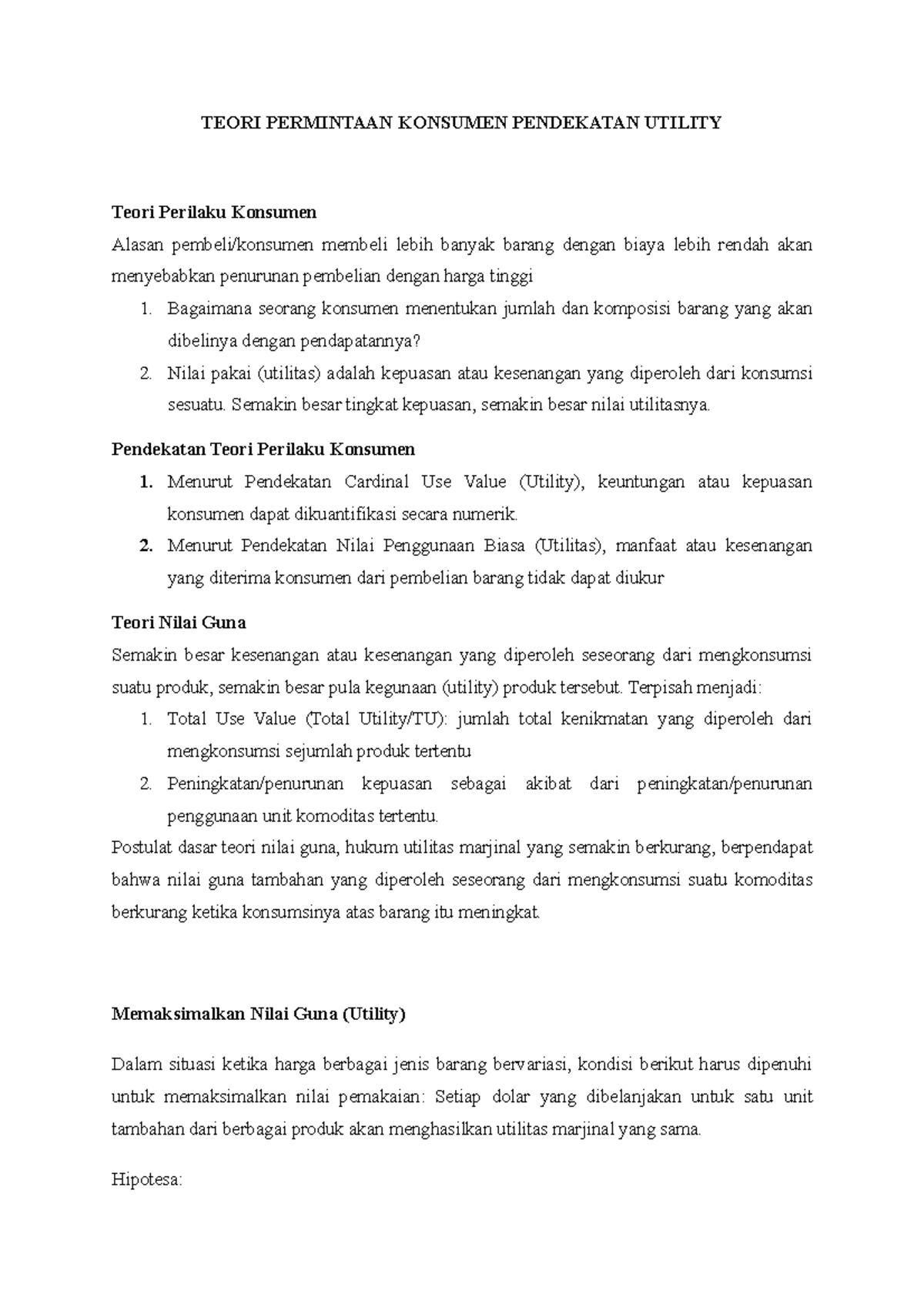 Teori Permintaan Konsumen Pendekatan Utility - TEORI PERMINTAAN ...