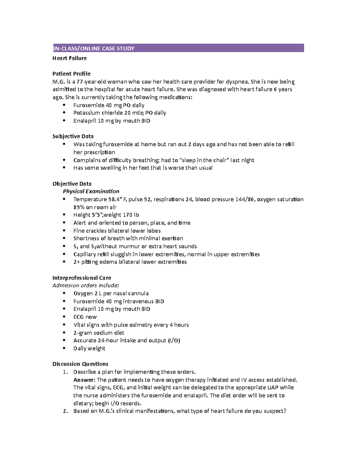 Heart+Failure+Case+Study%2C+N420+Instructor+ - IN-CLASS/ONLINE CASE ...