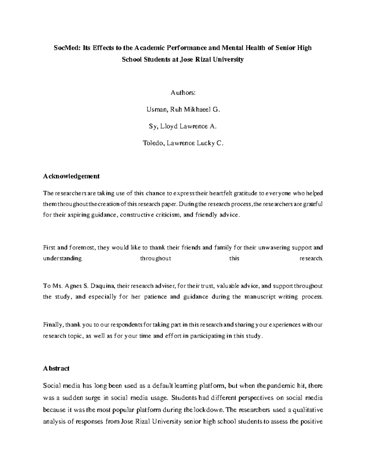Soc Med Research Paper 2022 - SocMed: Its Effects to the Academic ...