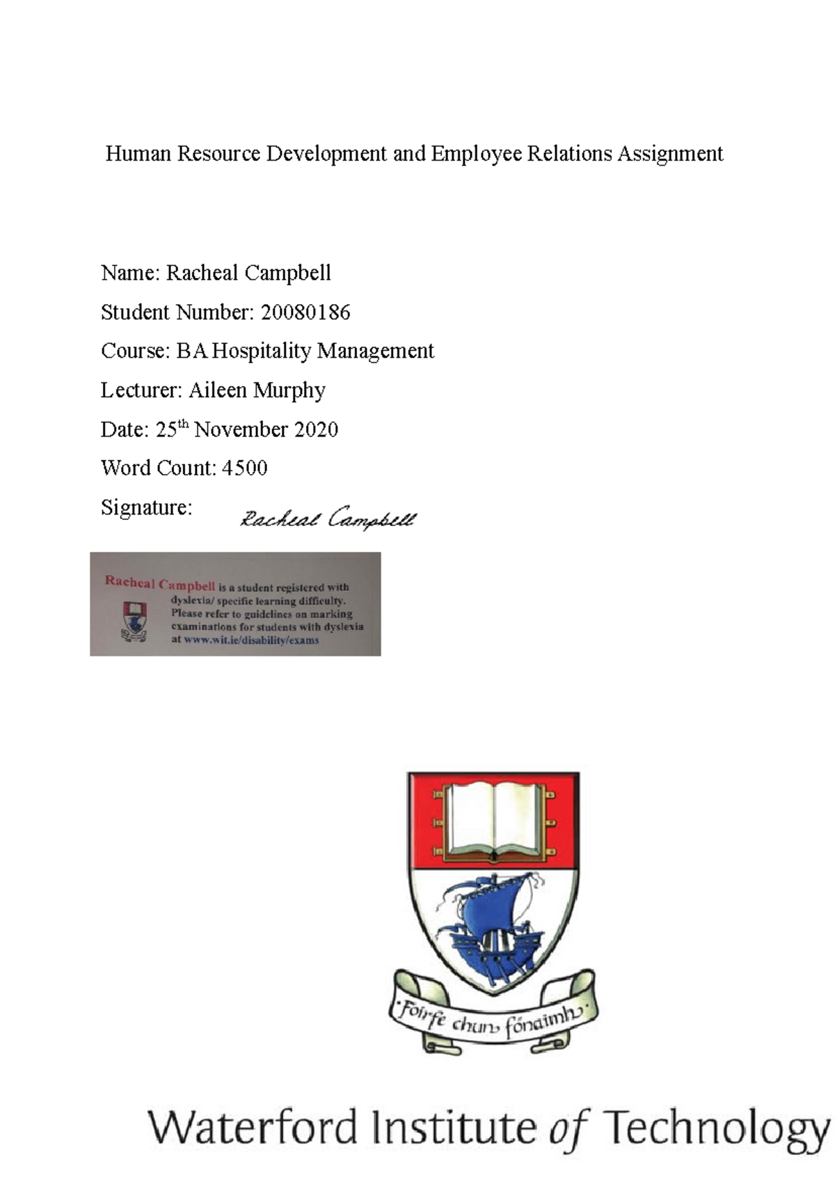 HR assignment - Human Resource Development and Employee Relations ...