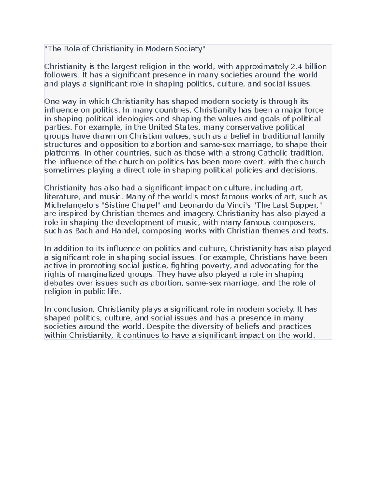 The Role of Christianity in Modern Society - "The Role of Christianity ...