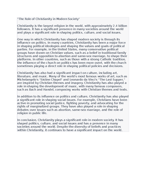 The Role of Christianity in Modern Society - "The Role of Christianity ...
