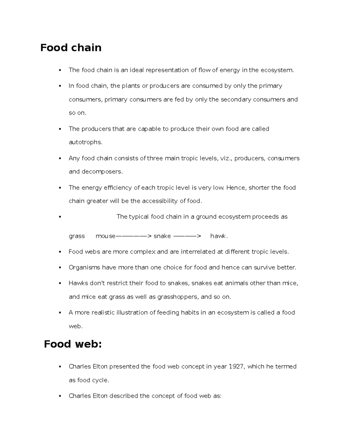 Biology Science 225 - Food chain The food chain is an ideal ...