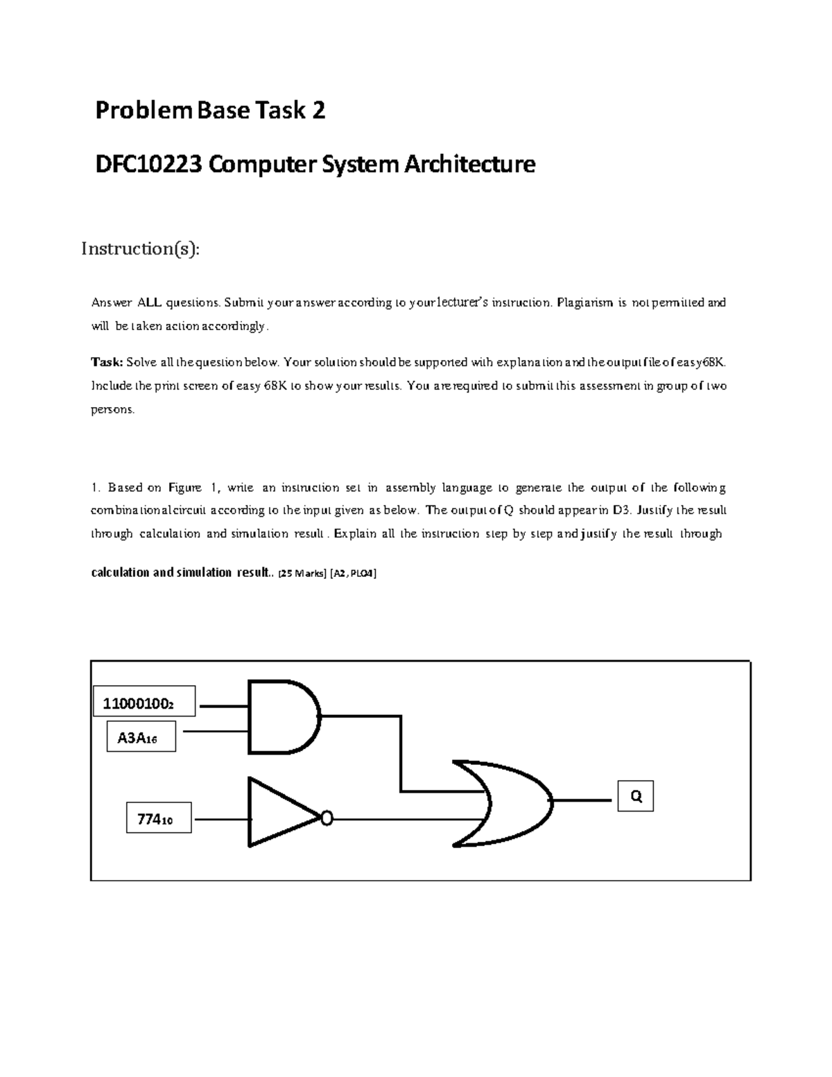 DFC10223 Computer System Architecture PBT 2 - Problem Base Task 2 DFC10223 Computer System - Studocu