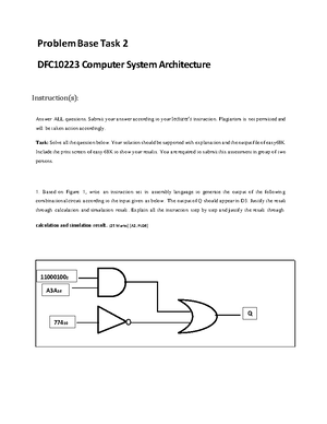 DFC10223 Computer System Architecture PBE 2 Solution - Question 1 a) P – Q in binary form ...