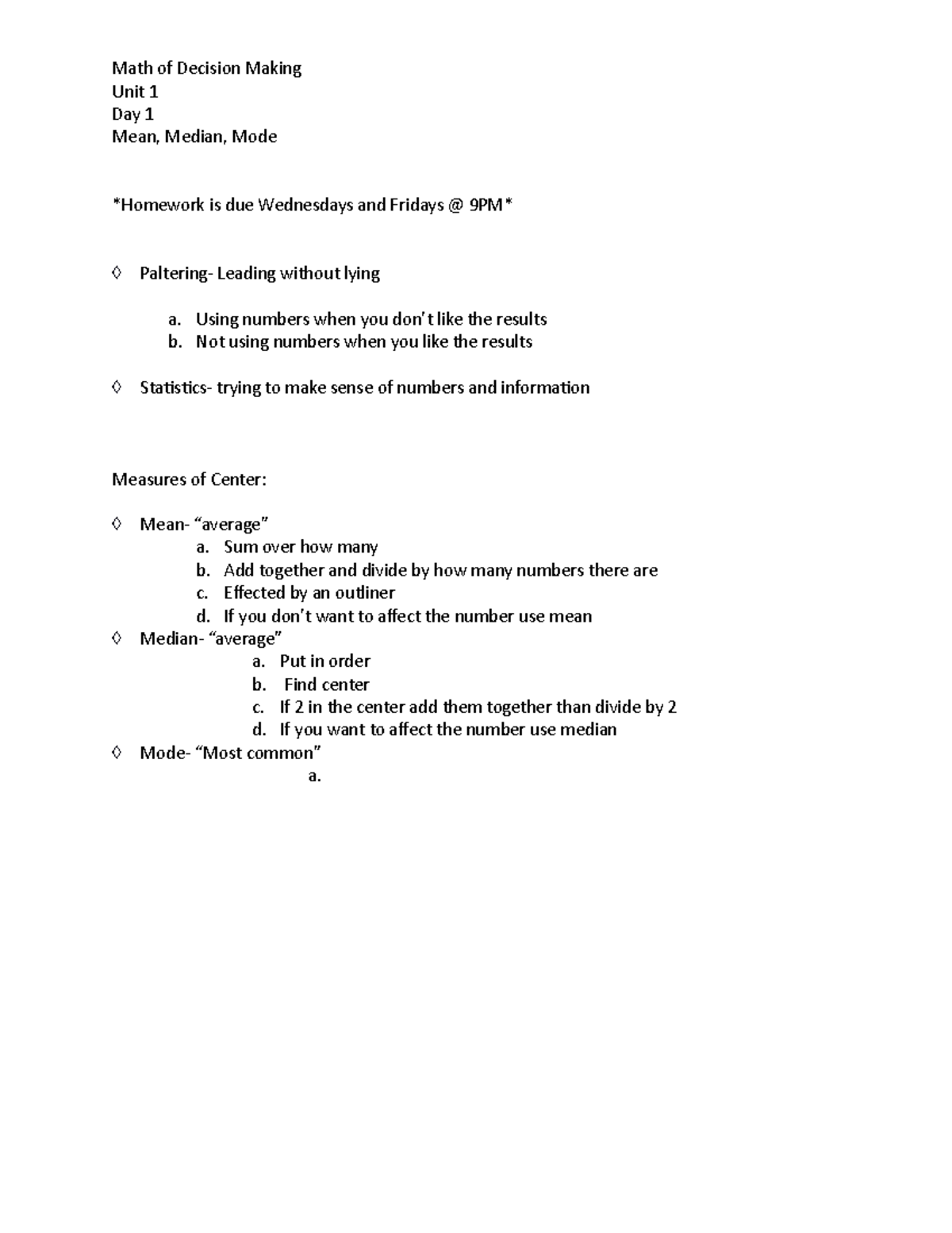 Math of Decision Making Lecture Notes - Math of Decision Making Unit 1 ...