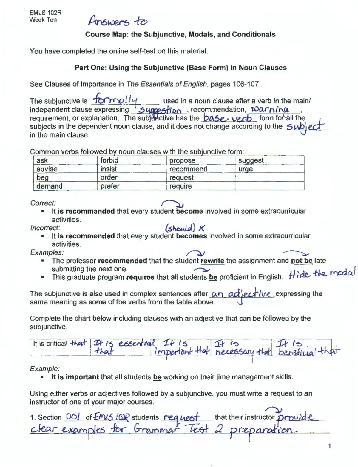Answers to Course Map Subjunctive, Modals, and Conditionals - Week Ten ...