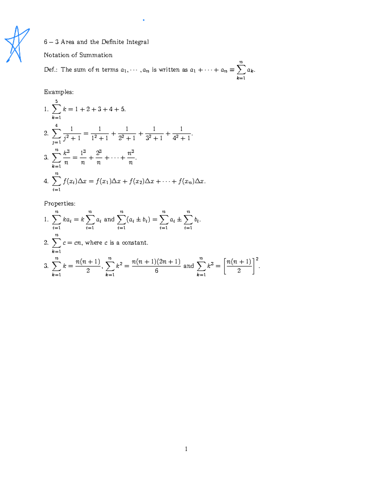 Tan Ch 6 3 - Notes for you - 6 − 3 Area and the Definite Integral ...