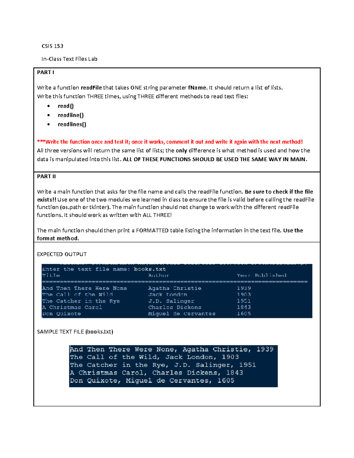Text Files Lab - Lecture Notes and Assignment - CSIS 153 In-Class Text ...