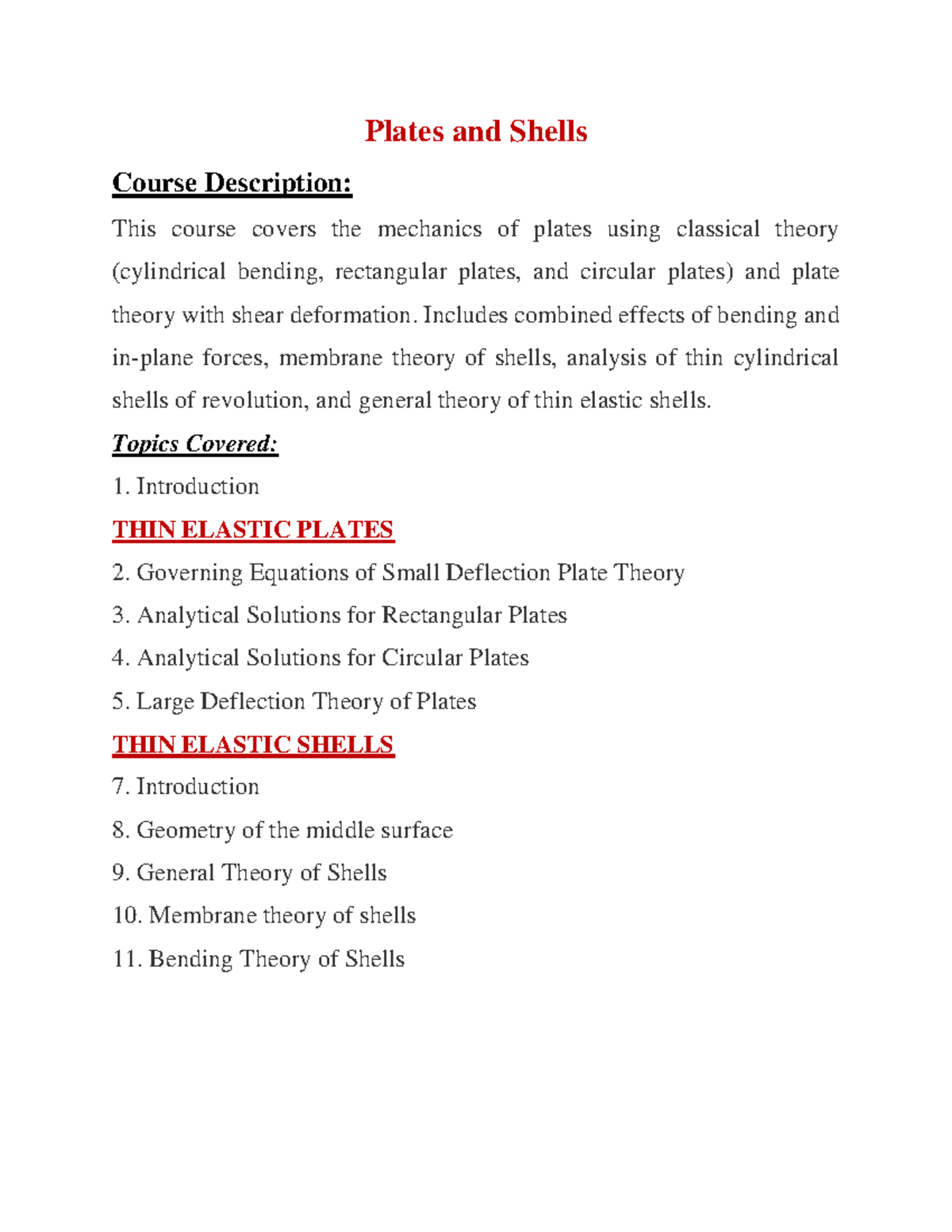 Plate and sells - Plates and Shells Course Description: This course ...