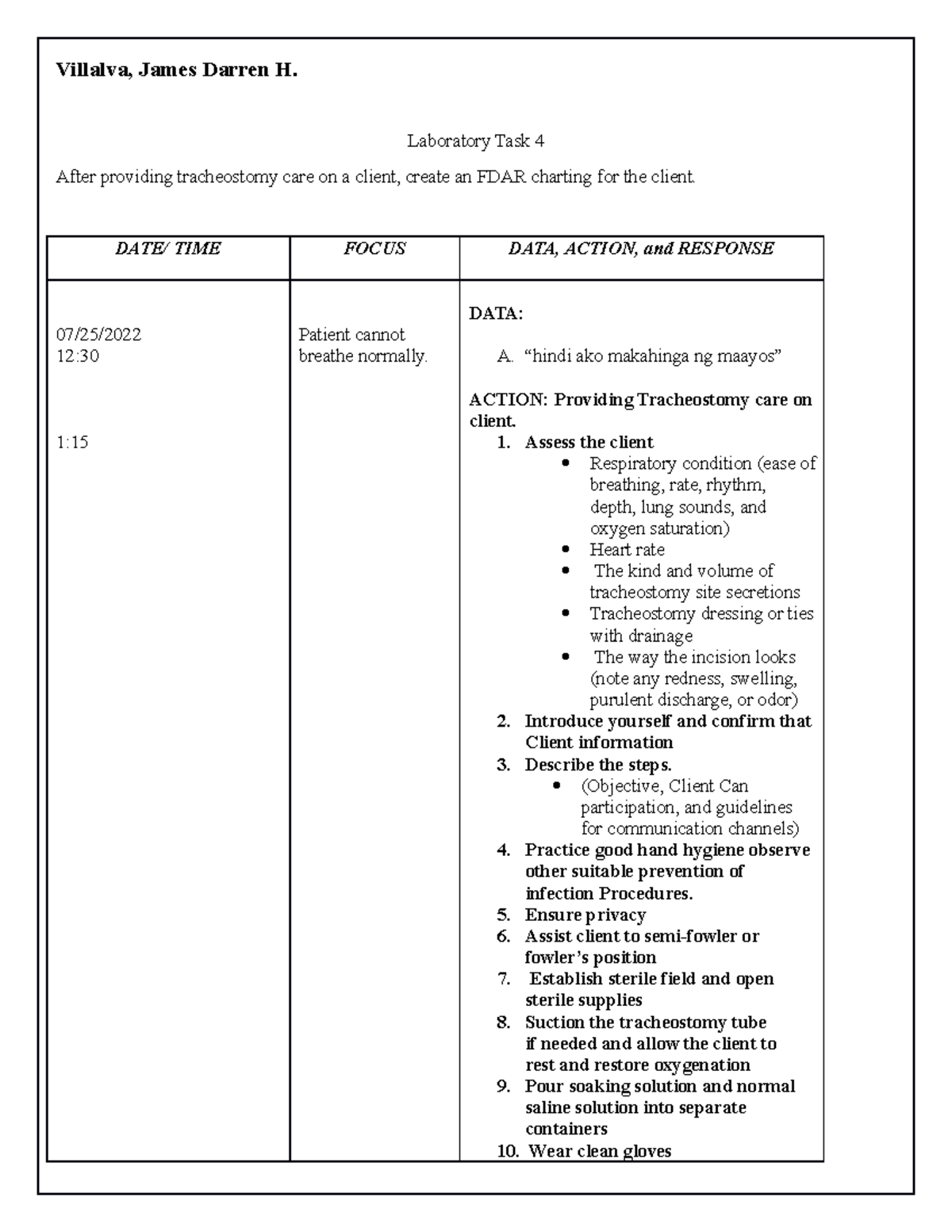 NCMA 219 RLE Course TASK 4 - Villalva, James Darren H. Laboratory Task ...