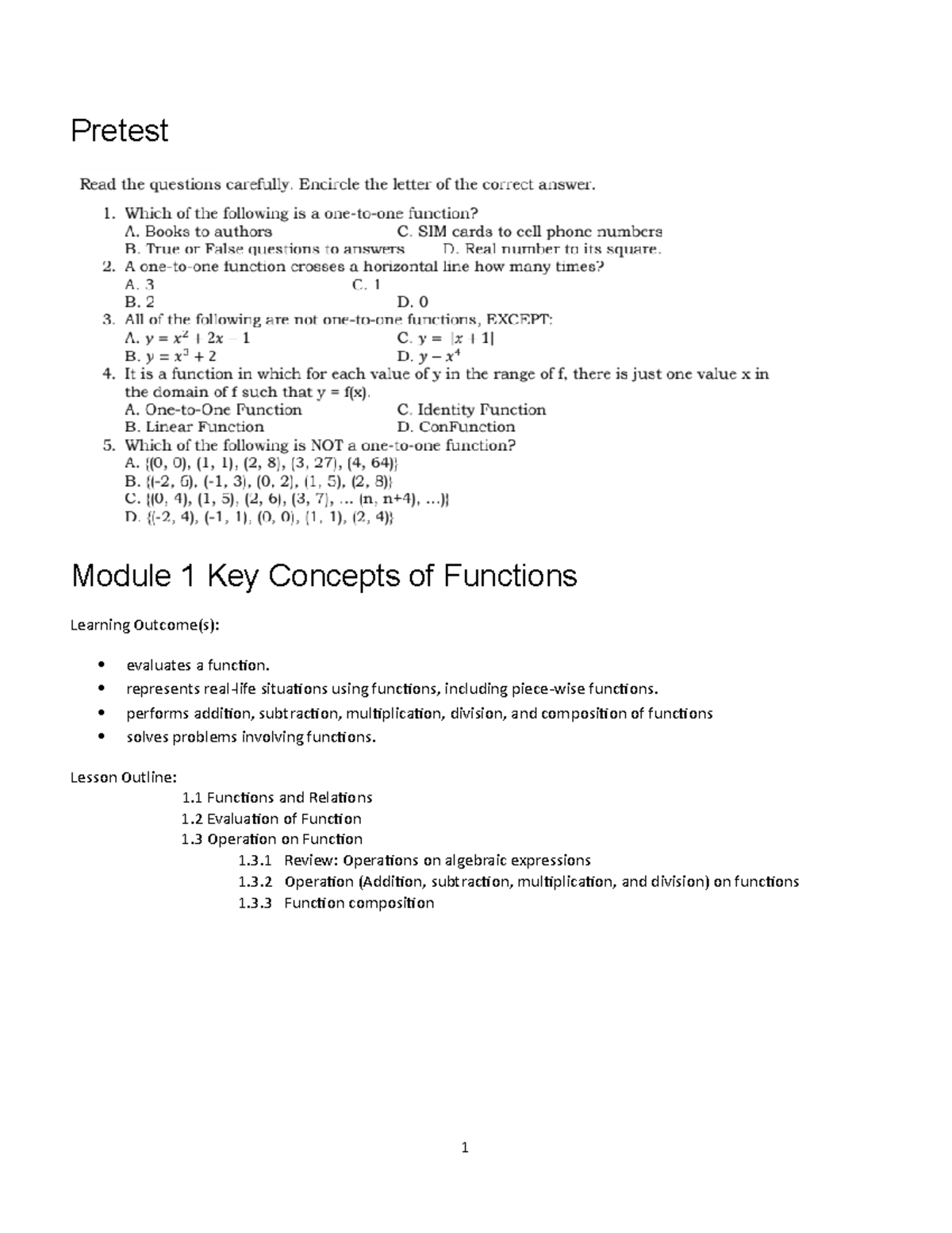 Gen Math Q1 Mod 1 - Teachers name : J Ubaldo - Pretest Module 1 Key ...