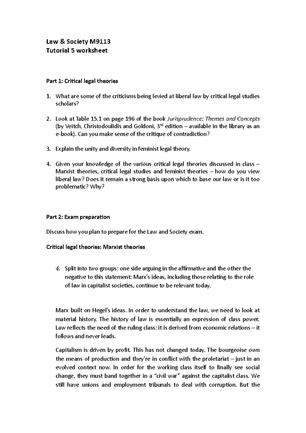 Tutorial 5 worksheet - Law & Society M Tutorial 5 worksheet Part 1 ...