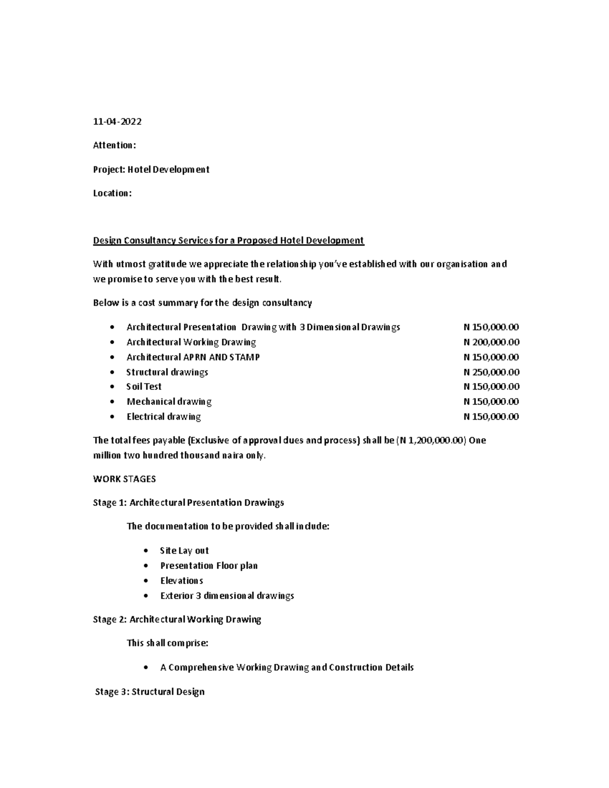 Design bill - 11-04- Attention: Project: Hotel Development Location ...