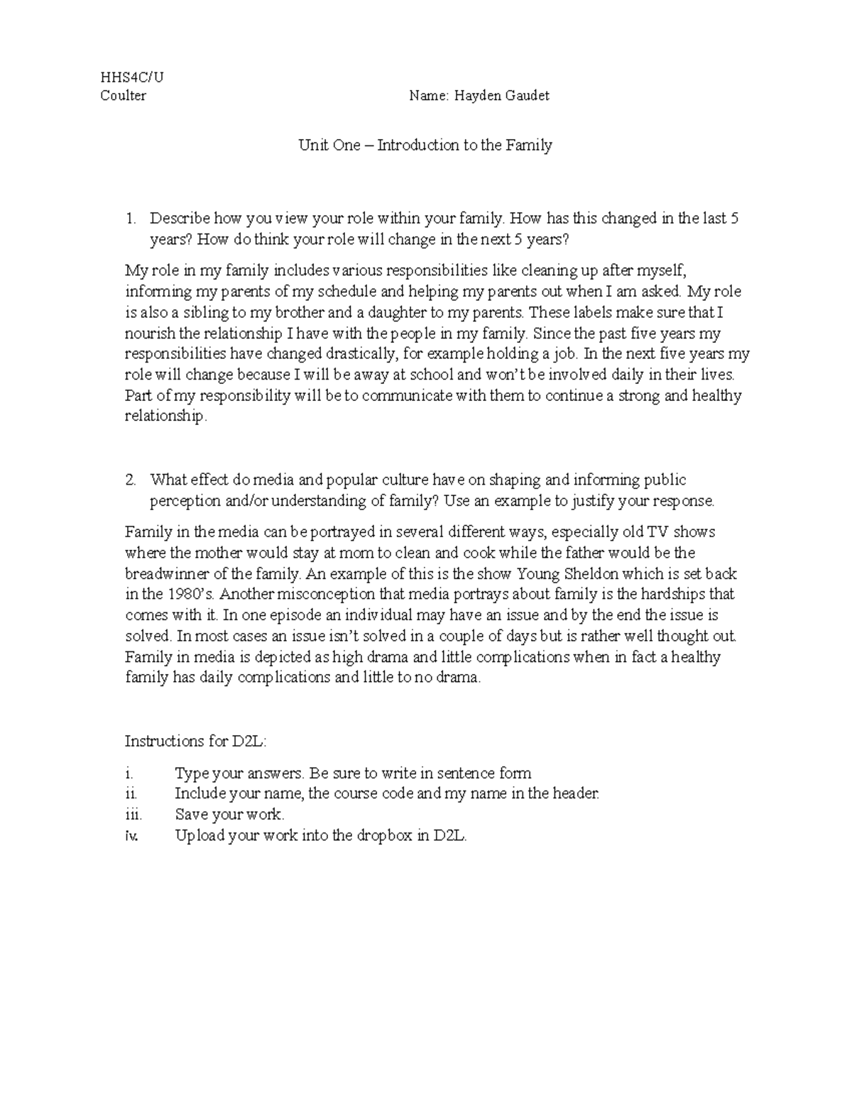 Families - Woot woot - HHS4C/U Coulter Name: Hayden Gaudet Unit One ...