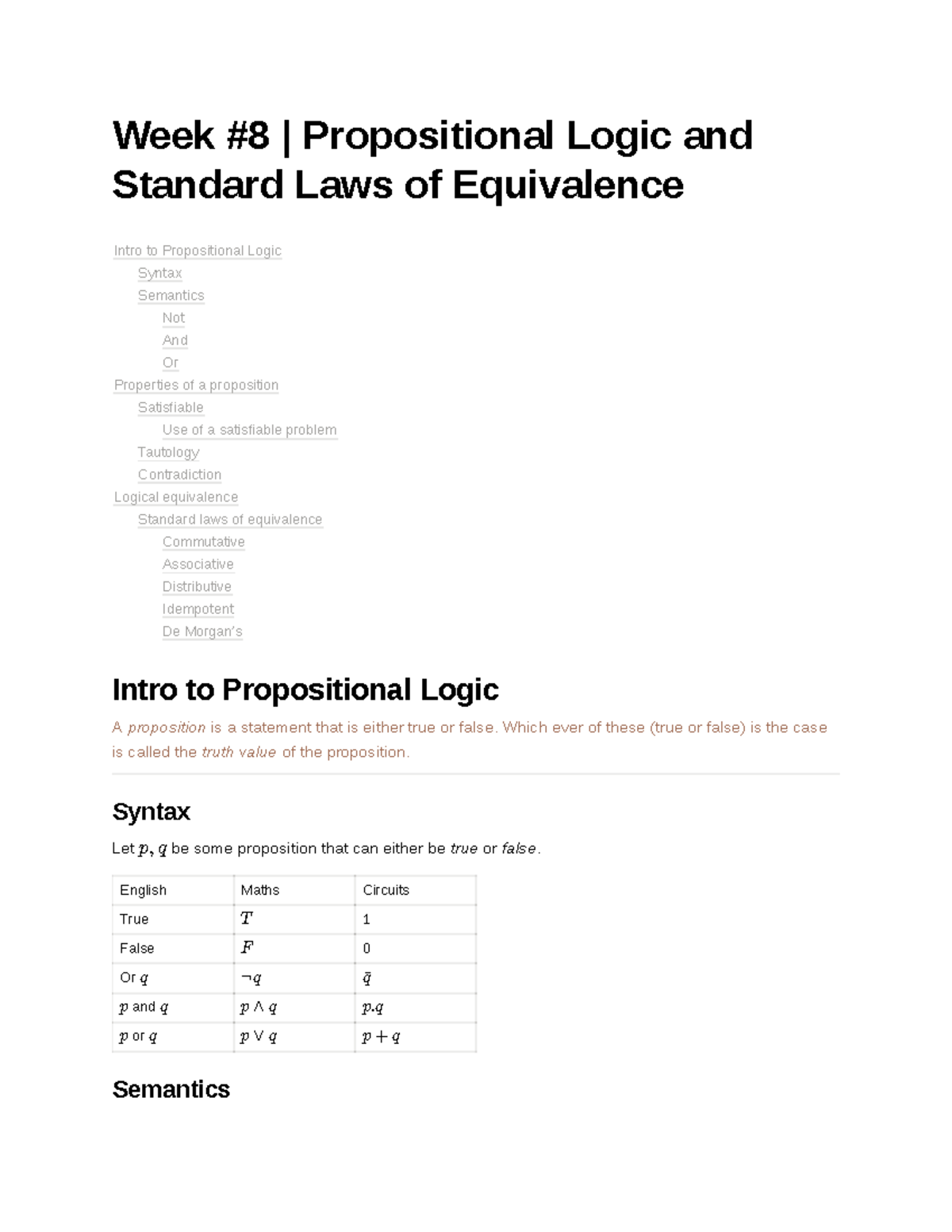 Week 8 Propositional Logic And Standard Laws Of Equivalence Week 8 Propositional Logic And