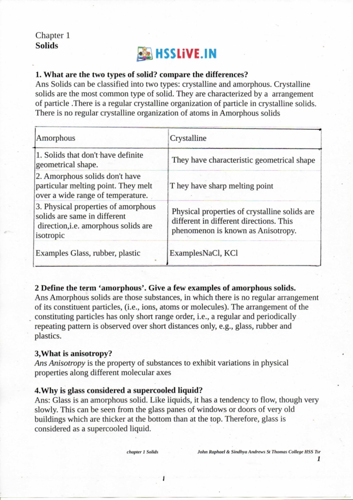 Hsslive XII Chemistry Important Question and Answers - Chapter 1 Solids ...